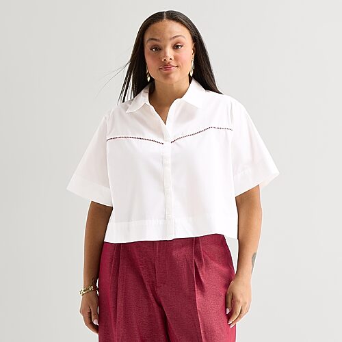 Click here for Worthington Womens Short Sleeve Embroidered Button... prices