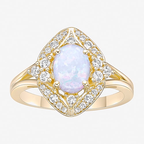 Click here for Womens Lab Created White Opal 18K Gold Over Silver... prices