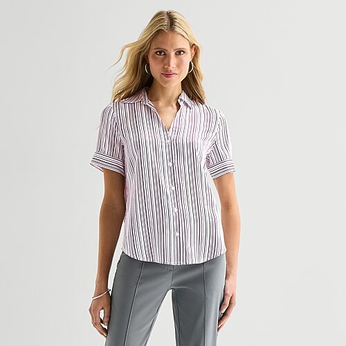Click here for Worthington Womens Cuffed Short Sleeve Slim Fit Bu... prices
