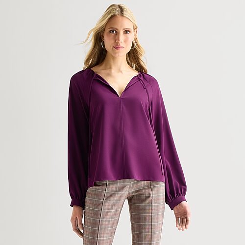 Click here for Worthington Womens Split Tie Neck Long Sleeve Blou... prices
