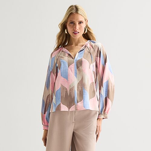 Click here for Worthington Womens Split Tie Neck Long Sleeve Blou... prices