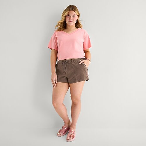 Click here for Arizona Womens 2 1/2 Low Rise Juniors Plus Chino S... prices