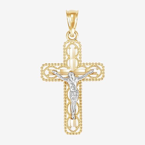 Click here for Crucifix Unisex Adult 14K Two Tone Gold Cross Pend... prices