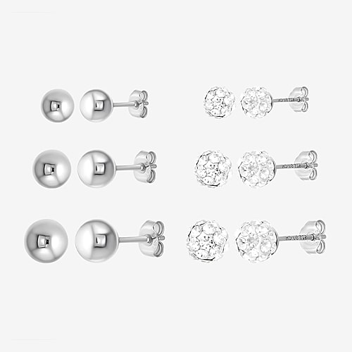 Click here for Womens White Crystal Sterling Silver Round 6 Pair... prices