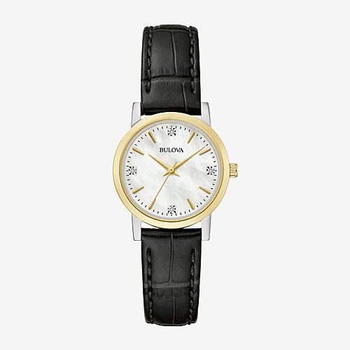 Click here for Bulova Womens Diamond Accent Black Leather Strap W... prices