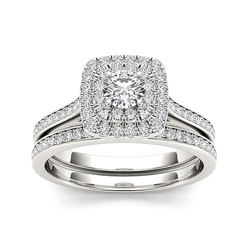 Click here for 3/4 CT.T.W. Natural Diamond Halo 10K White Gold Br... prices