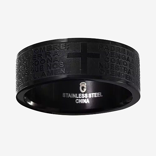 Click here for Mens 8mm Black Stainless Steel Cross and Padre Nue... prices