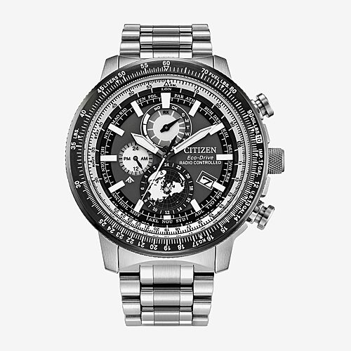 Citizen Eco-Drive Mens Chronograph Promaster Geo Trekker Gray-Tone Stainless Steel Bracelet Watch 46mm - Silver-tone