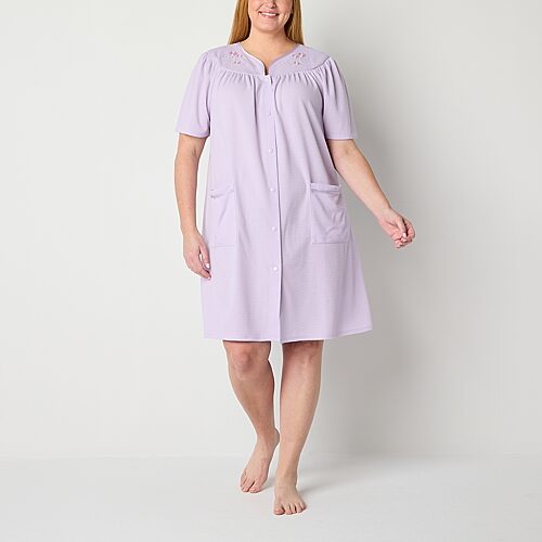 Adonna Womens Plus Waffle Short Sleeve Long Length Robe  3x  Purple