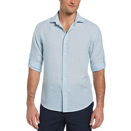 Cubavera Travelselect Linen-Blend Mens Long Sleeve Regular Fit Button-Down Shirt  Xx-large  Blue