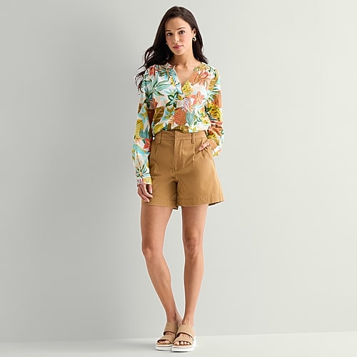 Click here for St. Johns Bay Womens Pleated Short  16  Brown prices