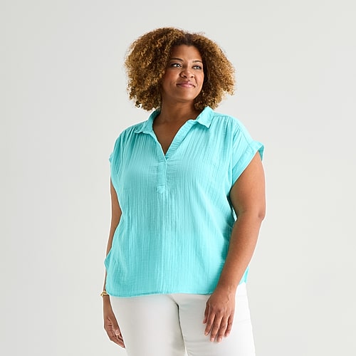 Click here for St. Johns Bay Womens Plus Short Sleeve Blouse  0x... prices