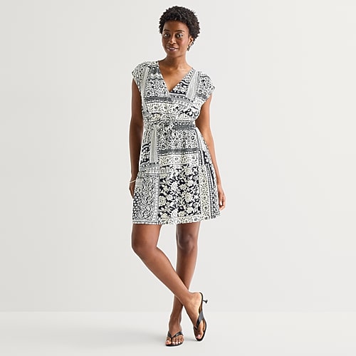 Click here for Be by CHETTA B Womens V Neck Short Sleeve Patchwor... prices