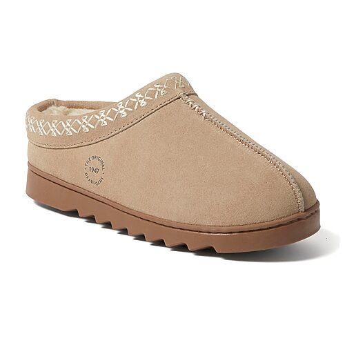 Dearfoams Doreen Genuin Suede Embroidery Womens Memory Foam Clog Slippers  10  Brown