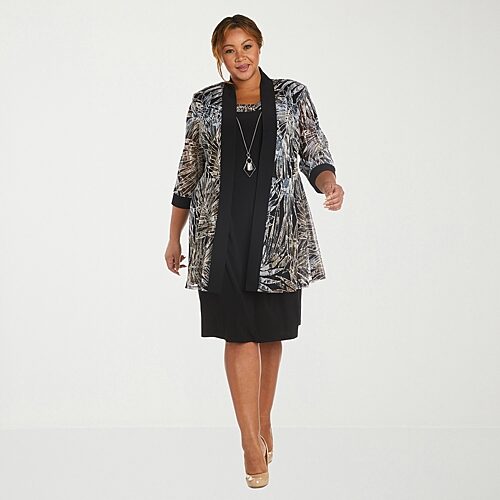 Click here for R & M Richards Womens Plus Leaf Jacket Dress With... prices