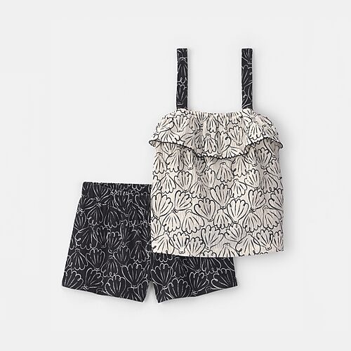 Carters Girls 2T-5T Floral Ruffle Top and Shorts  2-Piece Set - Black/Cream