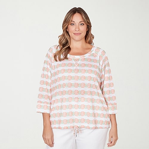 Click here for Hearts Of Palm Plus Size Printed 3/4 Sleeve Blouso... prices