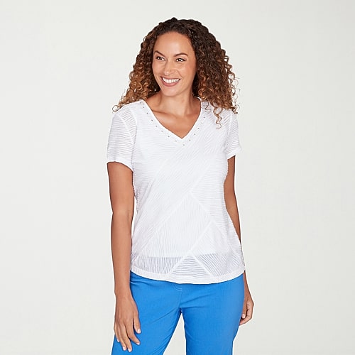 Click here for Hearts Of Palm Embellished Textured Womens V Neck... prices