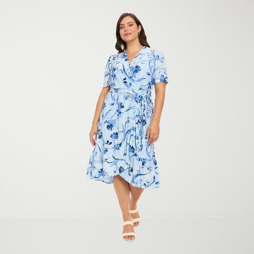 Click here for London Times Womens Plus Midi V Neck Short Sleeve... prices