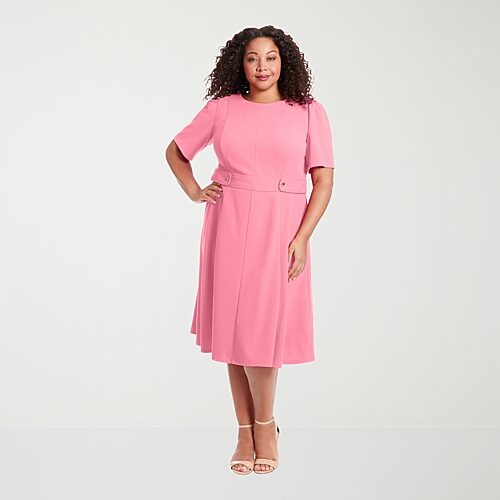 Click here for London Times Womens Plus Midi Round Neck Short Sle... prices
