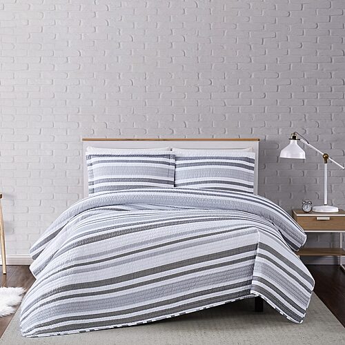 Click here for Truly Soft Curtis Stripe Quilt Set  One Size  Gray prices
