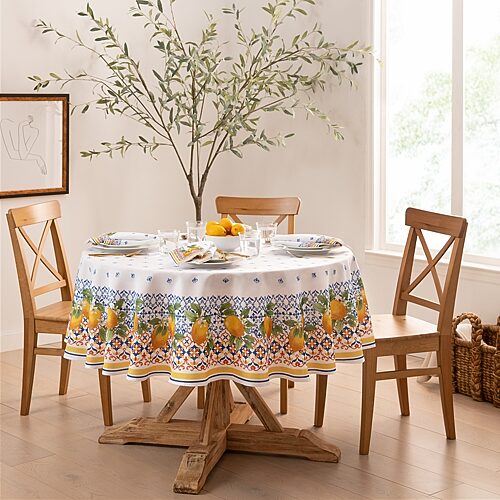 Click here for Capri Lemon Double Border Round Tablecloth 70 Roun... prices
