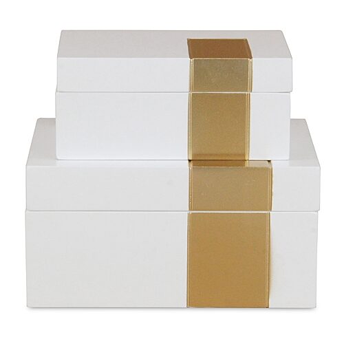 Click here for Cheungs White Wooden With Golden Band Accent 2-pc.... prices