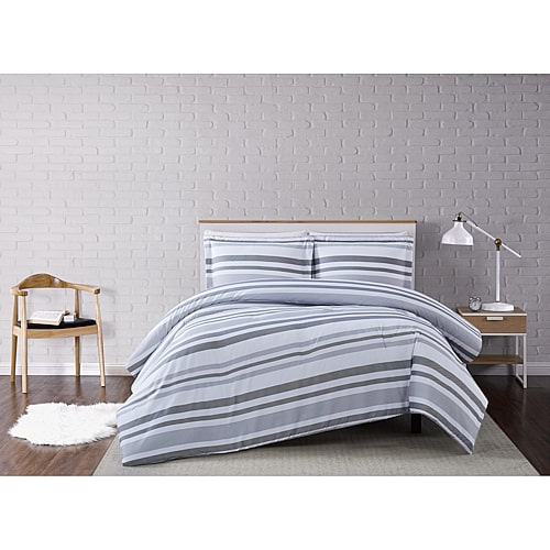 Truly Soft Curtis Stripe Midweight Comforter Set  One Size  Gray