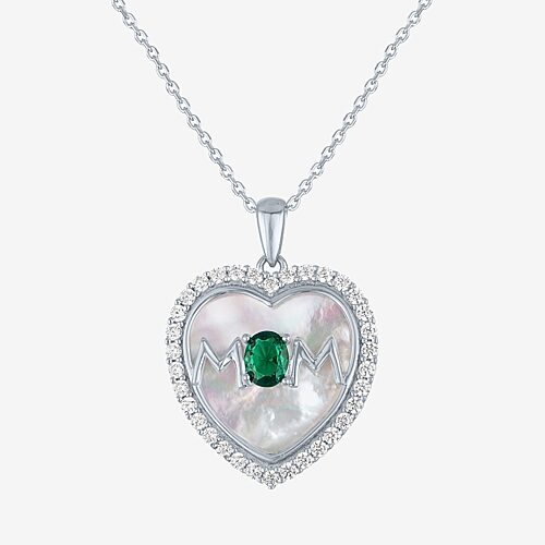 Click here for Mom Womens Lab Created Green Emerald Sterling Silv... prices