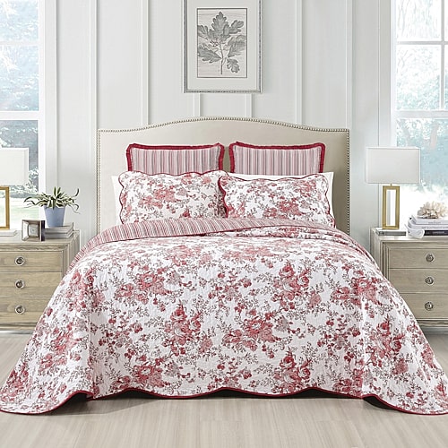 Click here for Laurel Manor Toile Garden Cotton Bedspread  One Si... prices