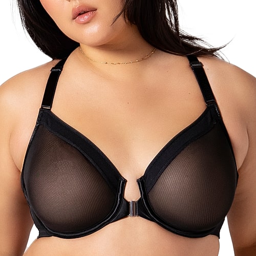 Click here for Curvy Couture Sheer Mesh Front Close Racerback Bra... prices