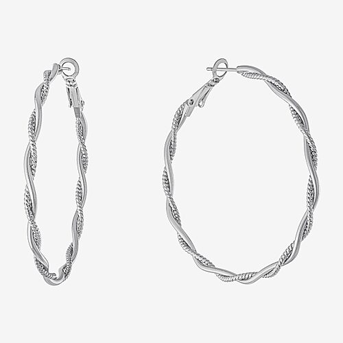 Click here for Silver Reflections Womens 55mm Hoop Earrings  One... prices
