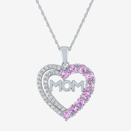 Click here for Mom Womens Lab Created Pink Sapphire Sterling Silv... prices
