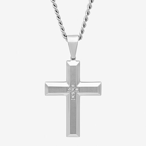 Click here for Mens Diamond-Accent Stainless Steel Cross Pendant... prices