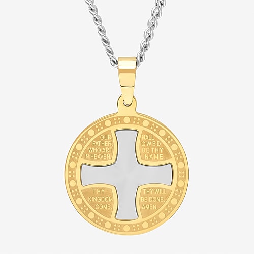 Click here for Mens Two-Tone Stainless Steel Lords Prayer Iron Cr... prices