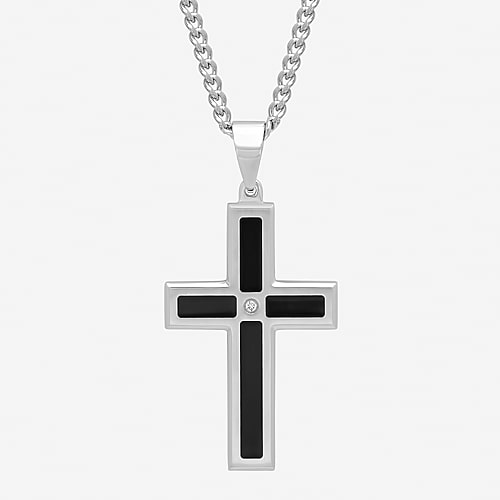 Click here for Mens Diamond-Accent Cross Pendant Necklace  One Si... prices