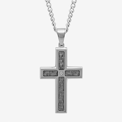 Click here for Mens Diamond-Accent Stainless Steel Cross Pendant... prices