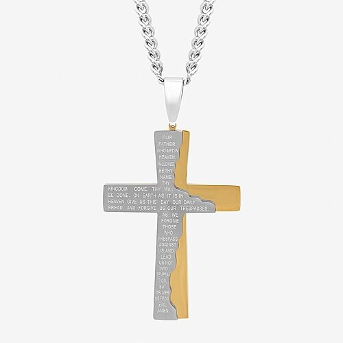 Click here for Mens Two-Tone Stainless Steel Lords Prayer Cross P... prices