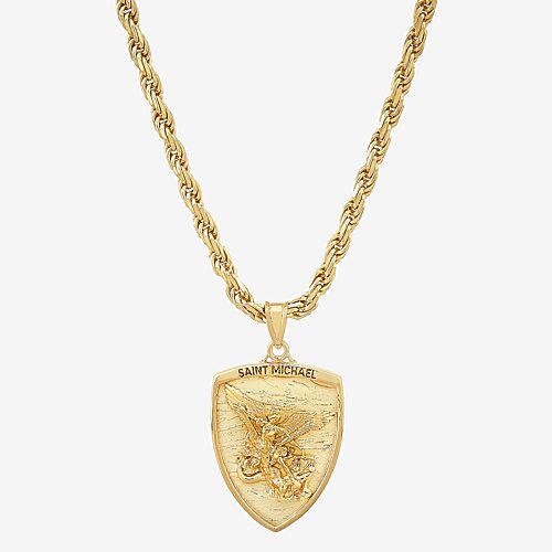 Click here for Saint Michael Mens 14K Gold Over Silver 24 Inch Pe... prices