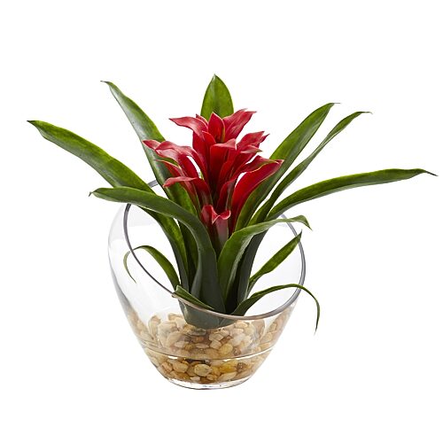 Click here for 8’’ Tropical Bromeliad in Angled Vase Artificial A... prices