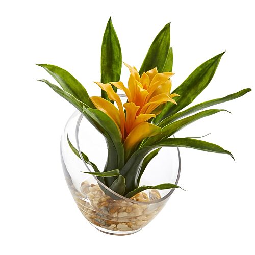 Click here for 8’’ Tropical Bromeliad in Angled Vase Artificial A... prices