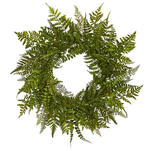 Nearly Natural 24 Mixed Fern Artificial Wreath - Green