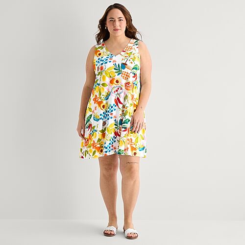 Click here for St. Johns Bay Womens Plus V Neck Sleeveless Floral... prices