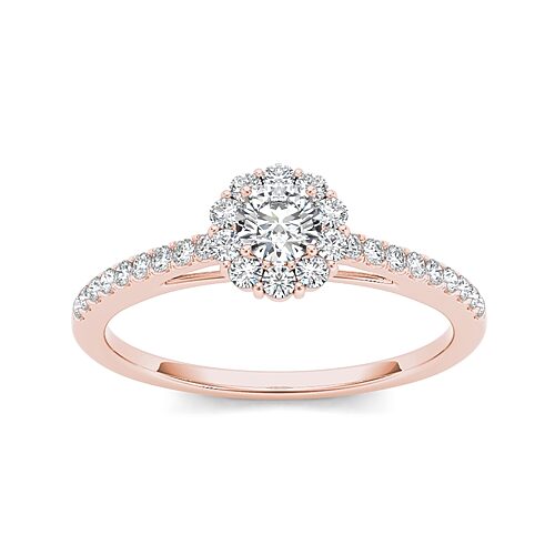 Click here for 1/2 CT.T.W. Natural Diamond 10K Rose Gold Halo Eng... prices