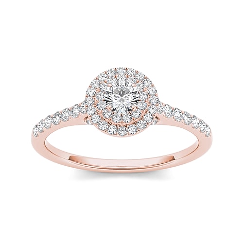 Click here for 1/2 CT.T.W. Natural Diamond Halo 10K Rose Gold Eng... prices