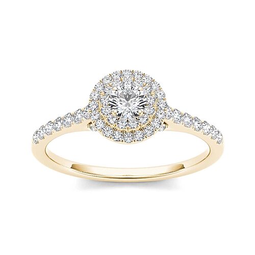 Click here for 1/2 CT.T.W. Natural Diamond Halo 10K Yellow Gold E... prices