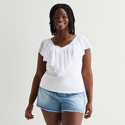 Click here for Forever 21 Womens Juniors Plus V Neck Short Sleeve... prices