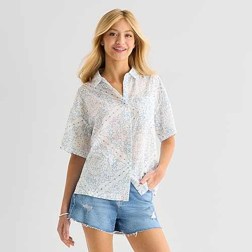 Click here for Arizona Womens Juniors Short Sleeve Regular Fit Bu... prices