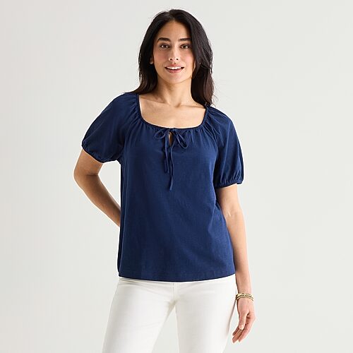 Click here for St. Johns Bay Womens Split Tie Neck Short Sleeve B... prices