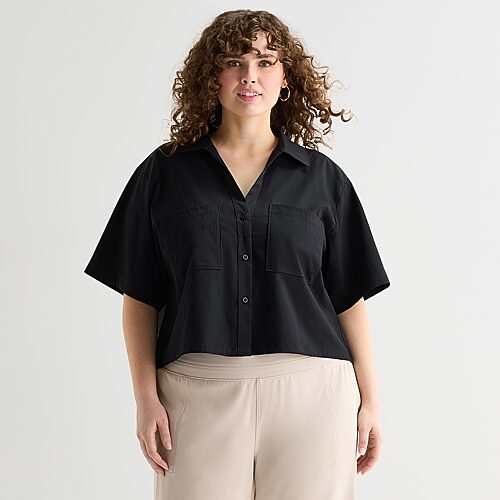 Click here for Stylus Womens Plus V Neck Short Sleeve Camp Shirt... prices